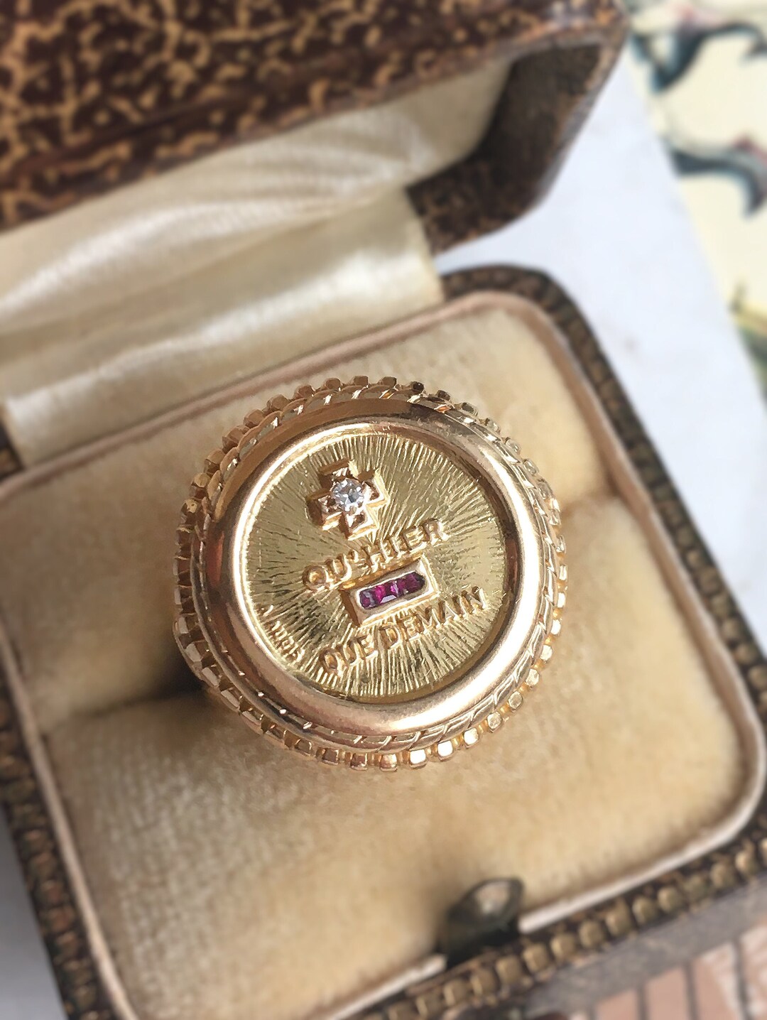 Rare Alphonse Augis Diamond Ruby 18k 750 18 Carats Gold Ring Love Medal ...