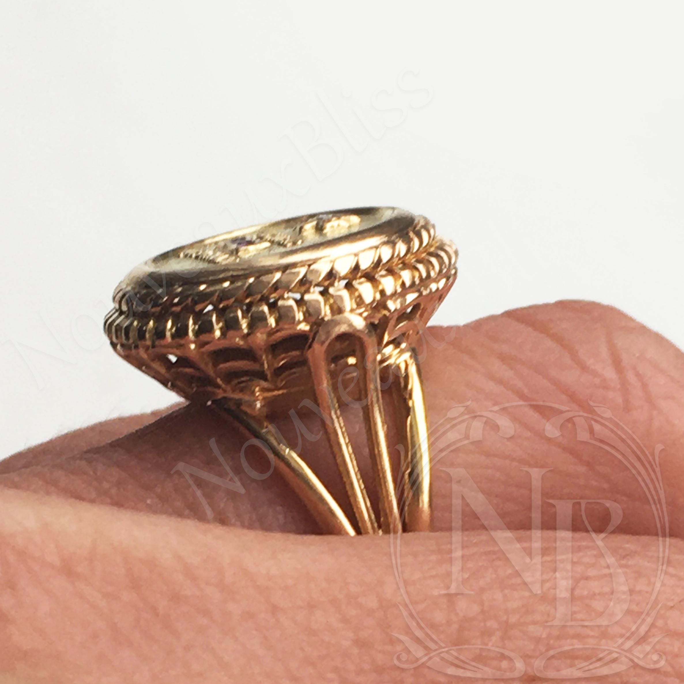 Rare Alphonse Augis Diamond Ruby 18k 750 18 Carats Gold Ring Love Medal ...