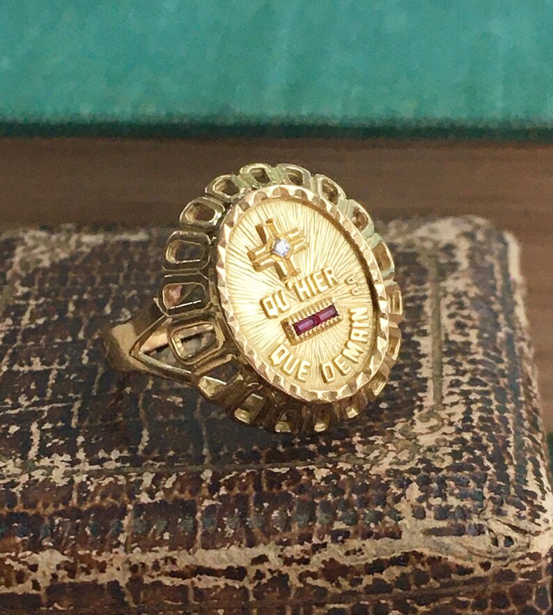 Rare Alphonse Augis Diamond Ruby 18k 750 18 Carats Gold Ring Love Medal ...