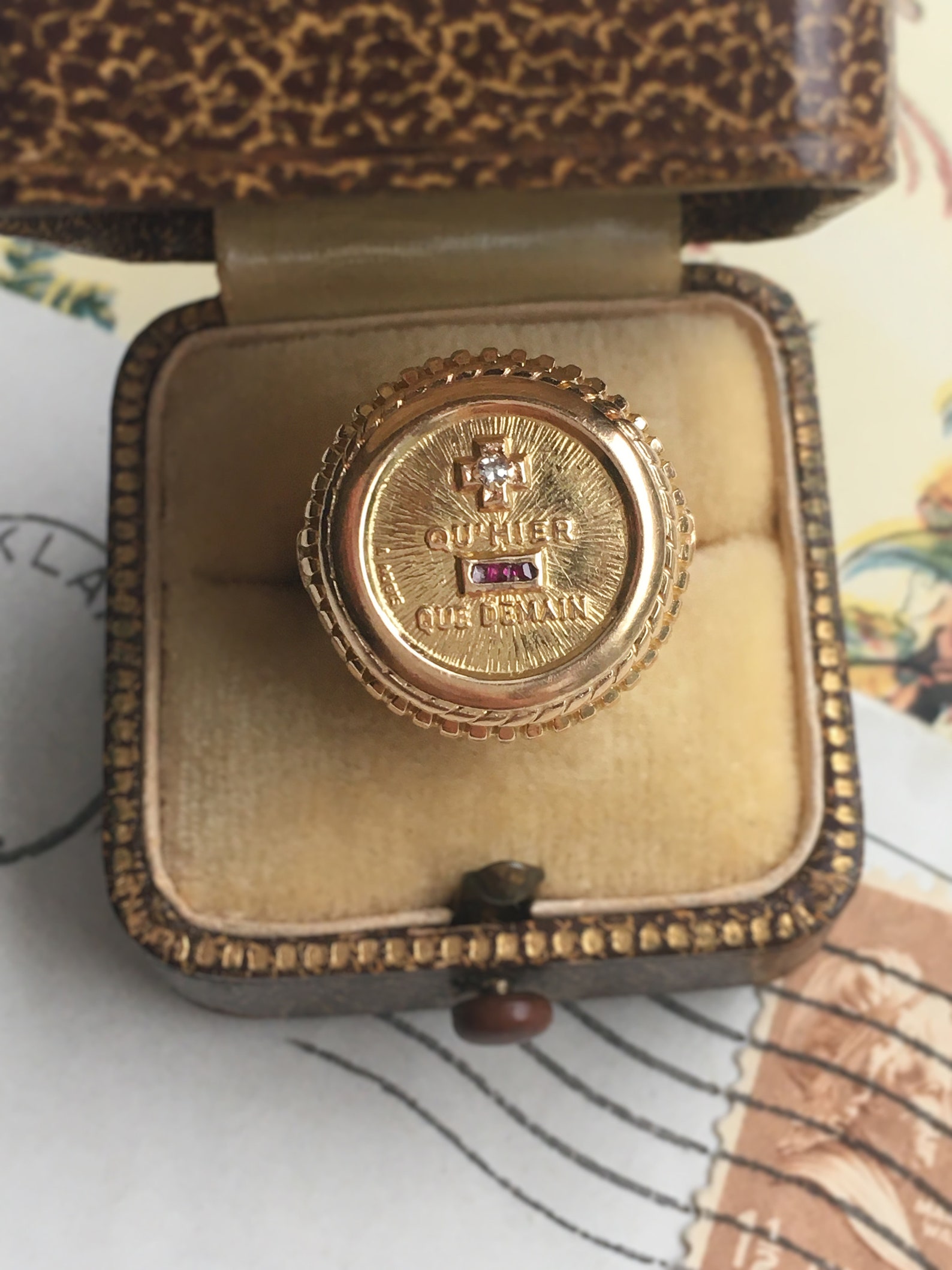 Rare Alphonse Augis Diamond Ruby 18k 750 18 Carats Gold Ring Love Medal ...