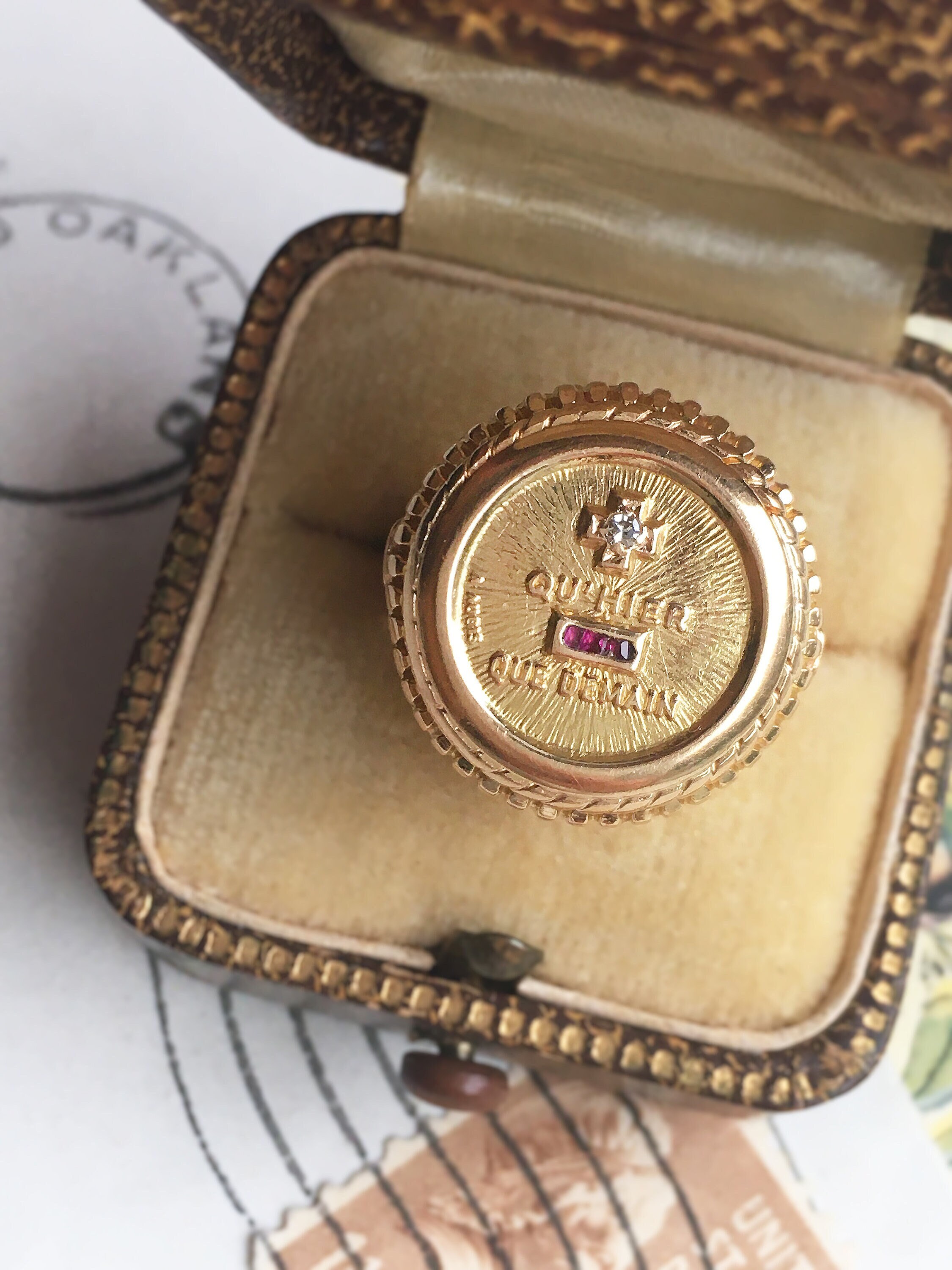 Rare Alphonse Augis Diamond Ruby 18k 750 18 Carats Gold Ring Love Medal ...