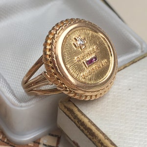 Rare Alphonse Augis Diamond Ruby 18k 750 18 Carats Gold Ring Love Medal ...