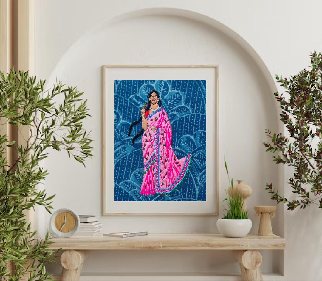 Saree Lady | ART PRINT | Ready to Frame | 10" X 13" - Etsy