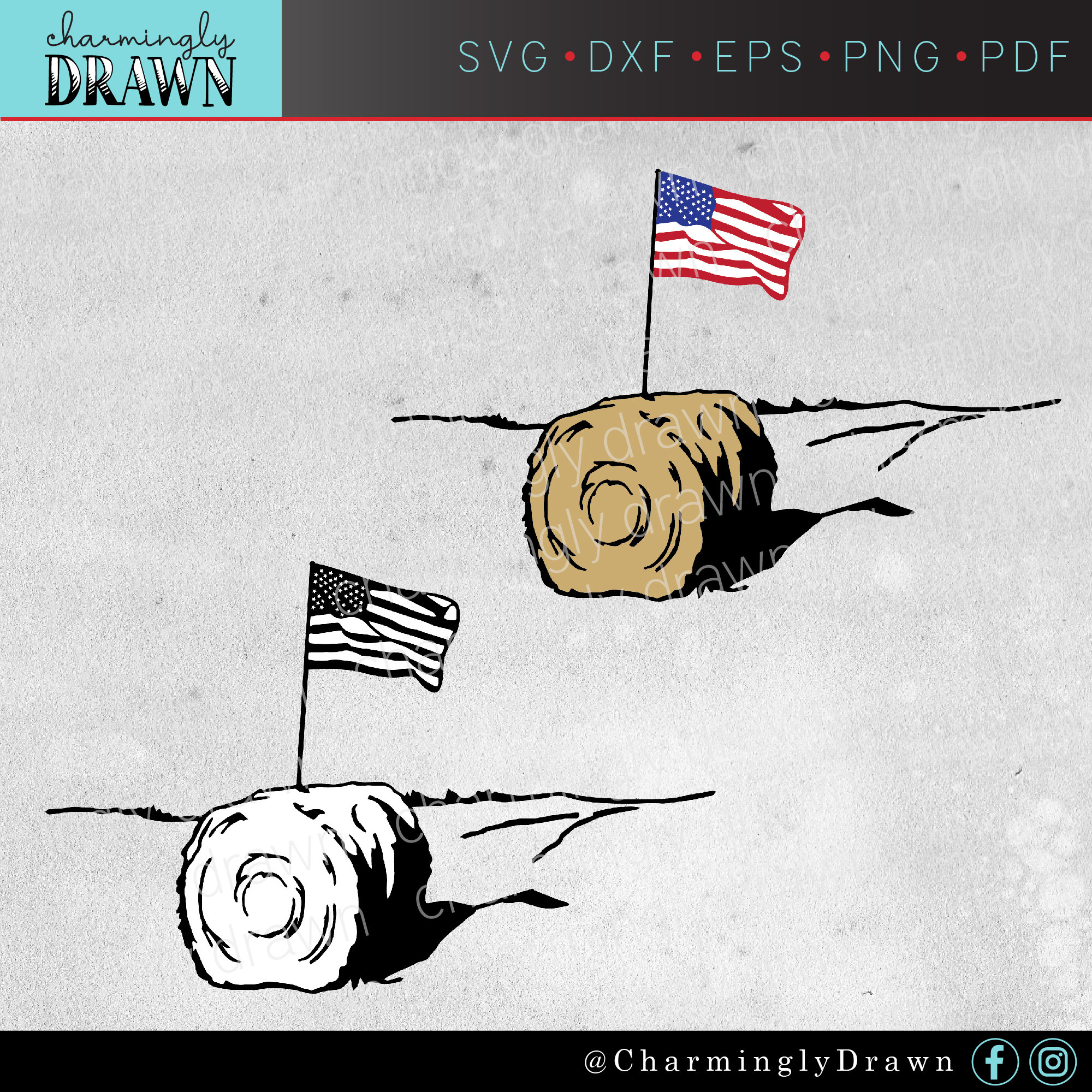Hay Bale SVG With American Flag USA Flag SVG Patriotic Farm red White ...