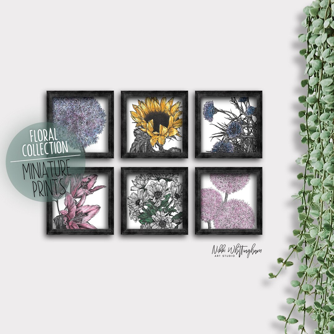Miniature Art Prints Floral Artworks Set of Small Prints - Etsy