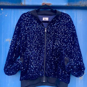 Navy Blue Sequin Jacket - Velvet Track Jacket - Vintage Jacket ...