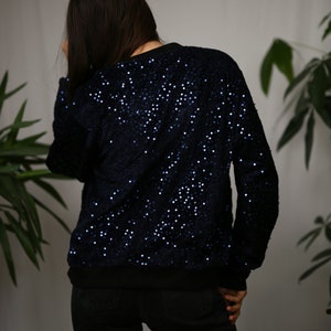 Navy Blue Sequin Jacket - Velvet Track Jacket - Vintage Jacket ...