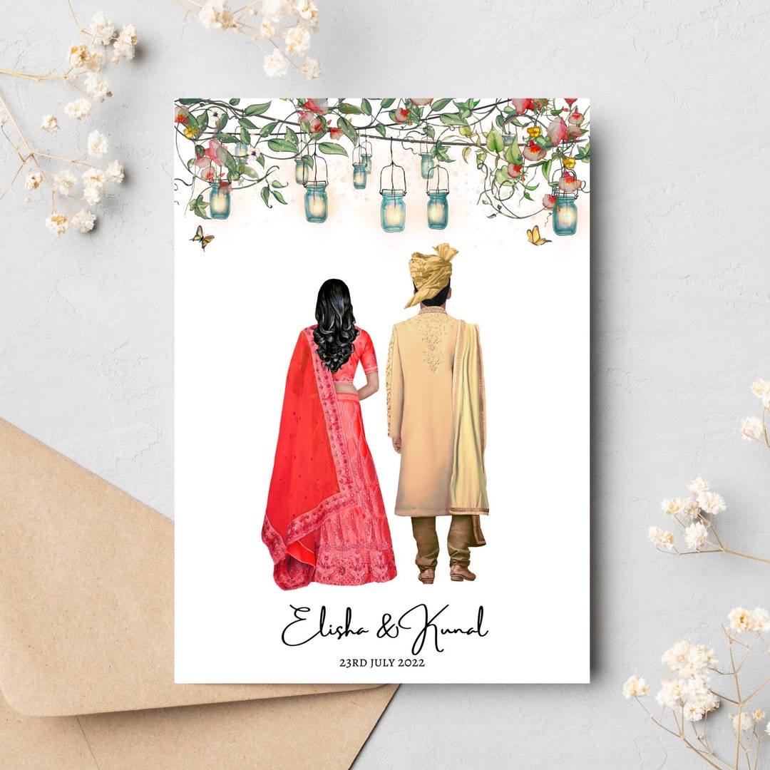 Custom Portrait Indian Wedding Invitation: Boho Garden Saadi Card - Etsy UK