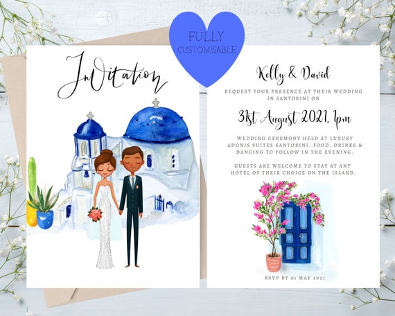 Destination Wedding Invitation Cards Greece Beach Wedding | Etsy