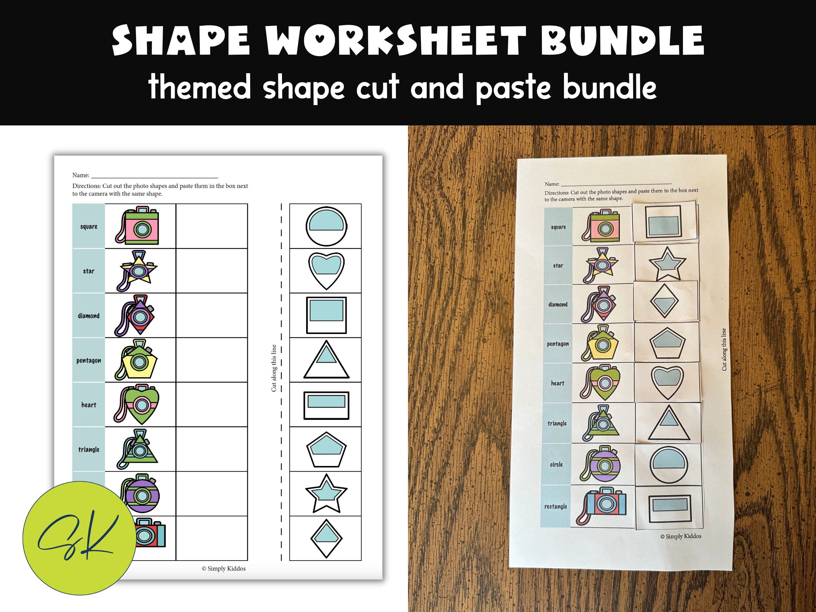 Cut and Paste Shape Worksheet Bundle - Etsy