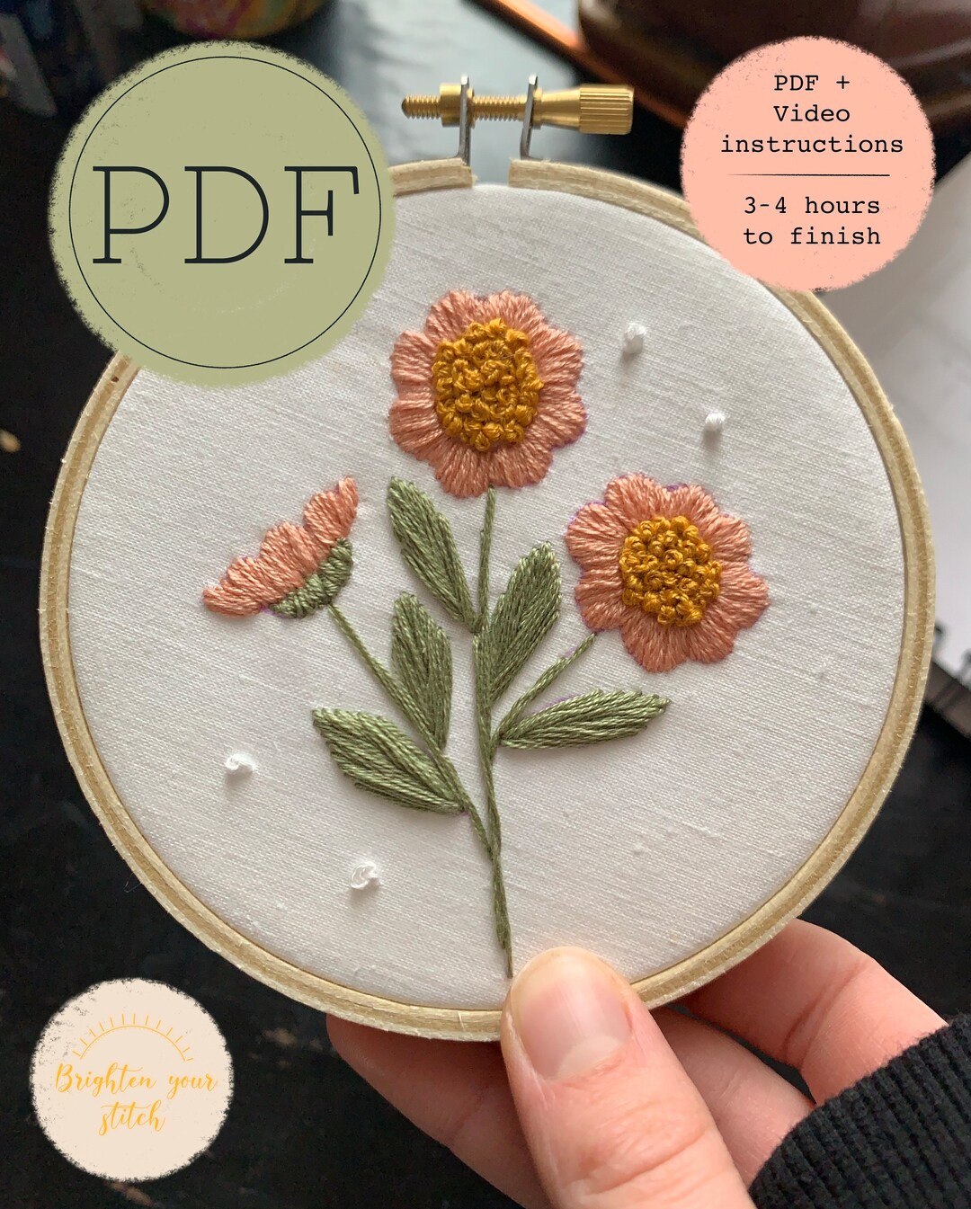 Simple Daisy Embroidery Pattern for Beginners, Intermediate, Gifts ...