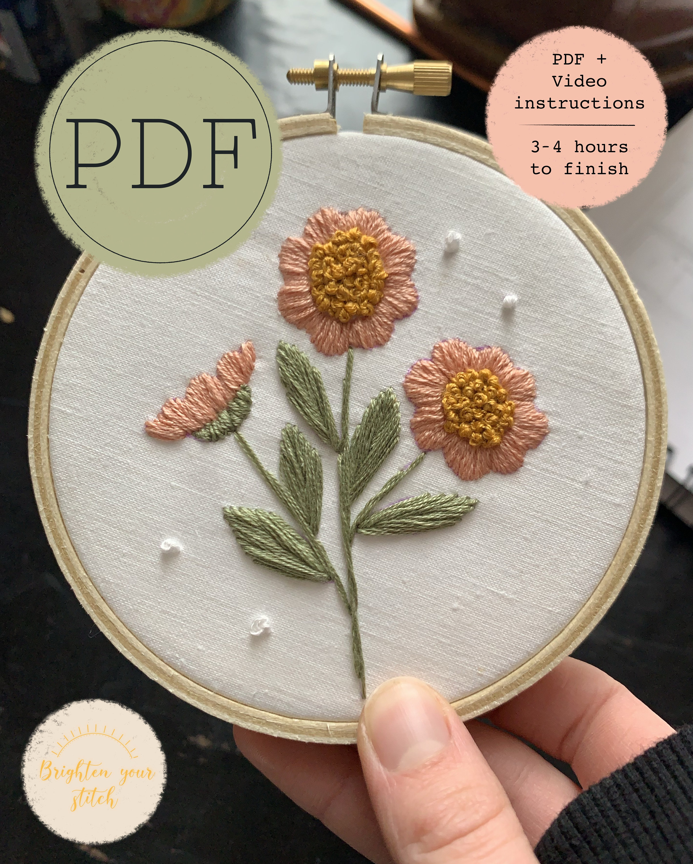 Simple Daisy Embroidery Pattern for Beginners, Intermediate, Gifts ...