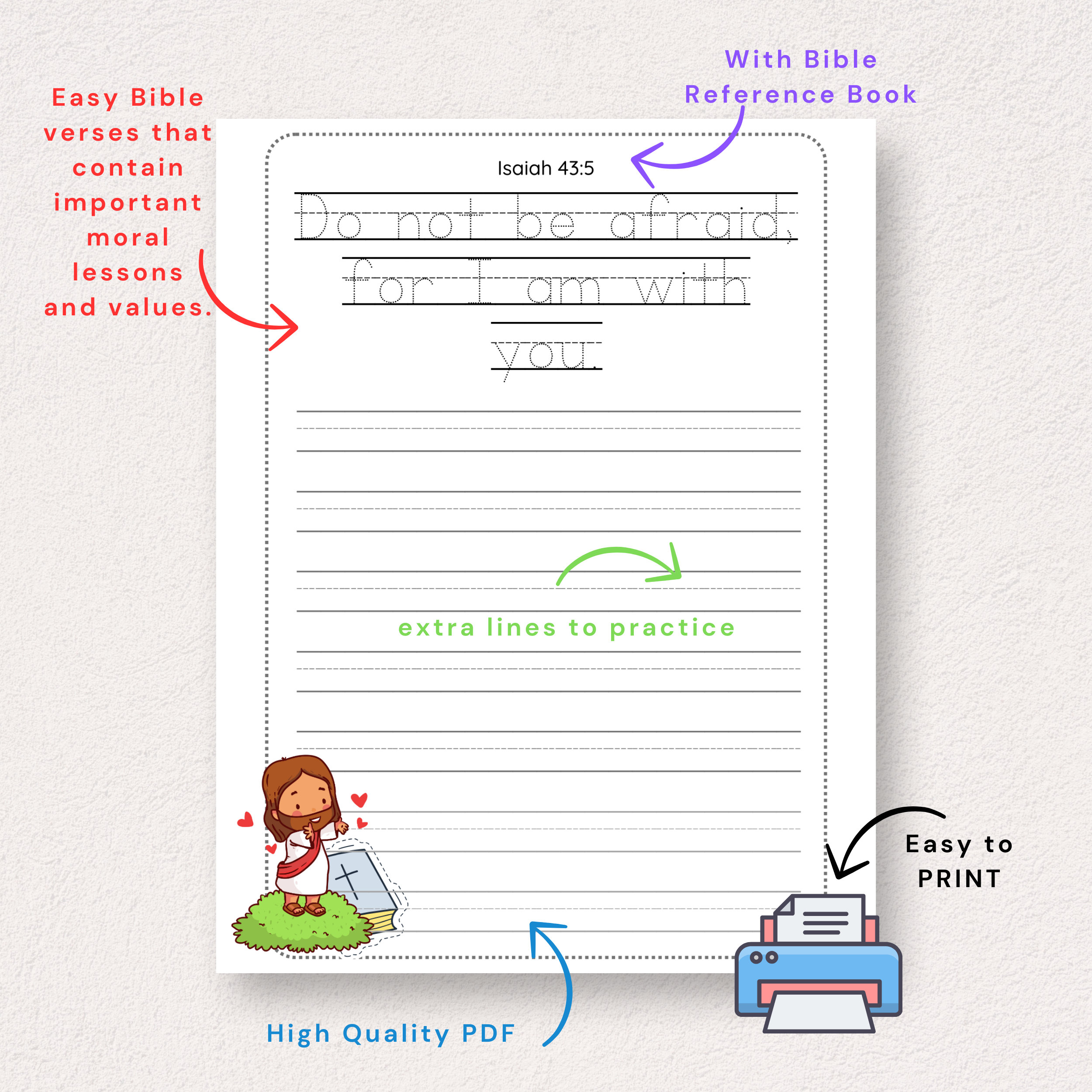 Bible Handwriting Practice | Kids Bible Tracing Worksheets| Digital ...
