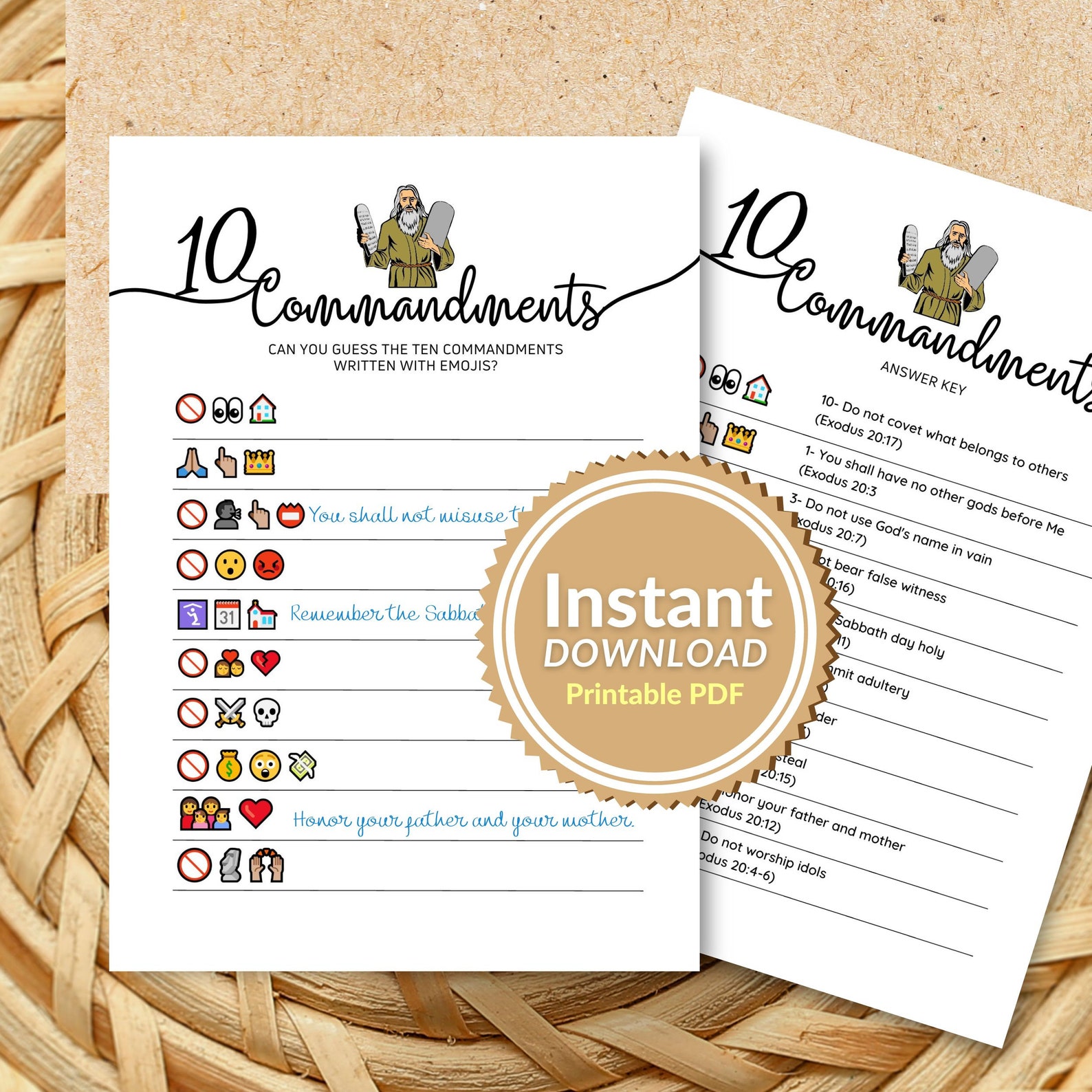 Ten Commandments Emoji Game, Bible Activity (printable PDF) - Etsy