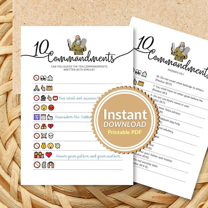 Ten Commandments Emoji Game, Bible Activity (printable PDF) - Etsy