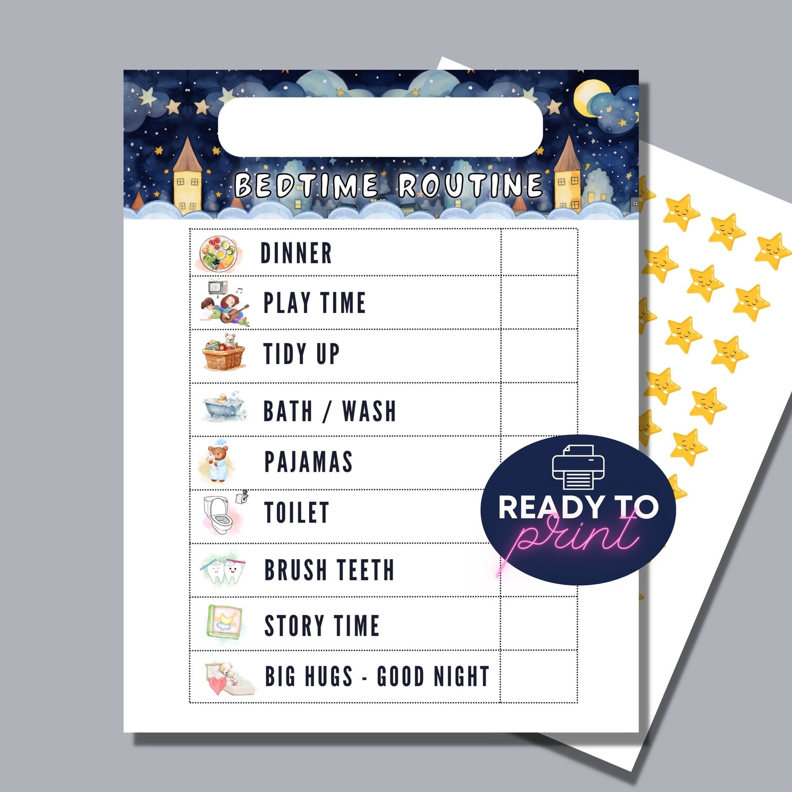 Bedtime Routine Chart Printable for Kids,toddler Evening, Chore Chart ...