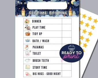 Bedtime Routine Chart Printable for Kids, Toddler Evening, Chore Chart ...