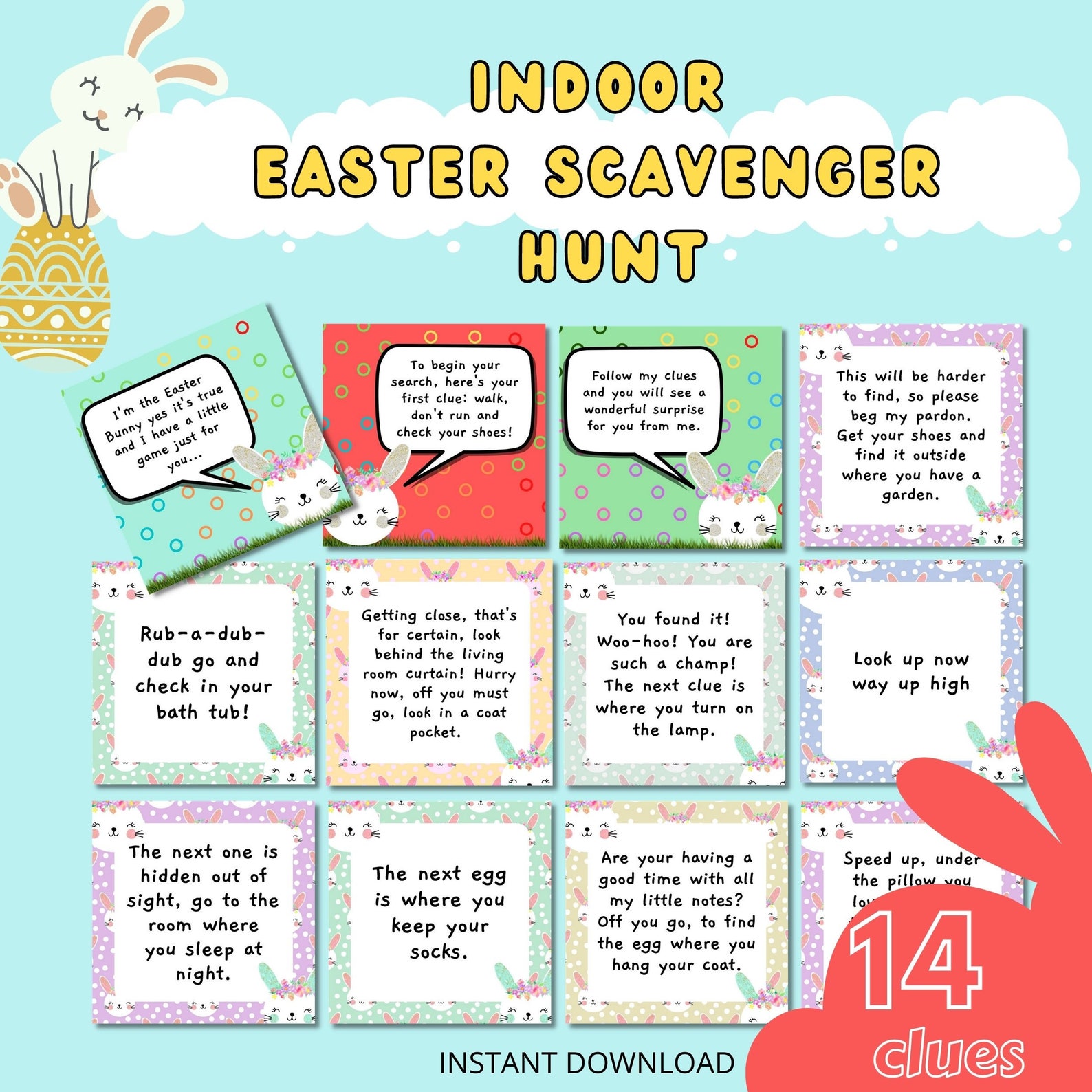 Easter Scavenger Hunt, Indoor Scavenger Hunt Clues, Easter Bunny Clues ...