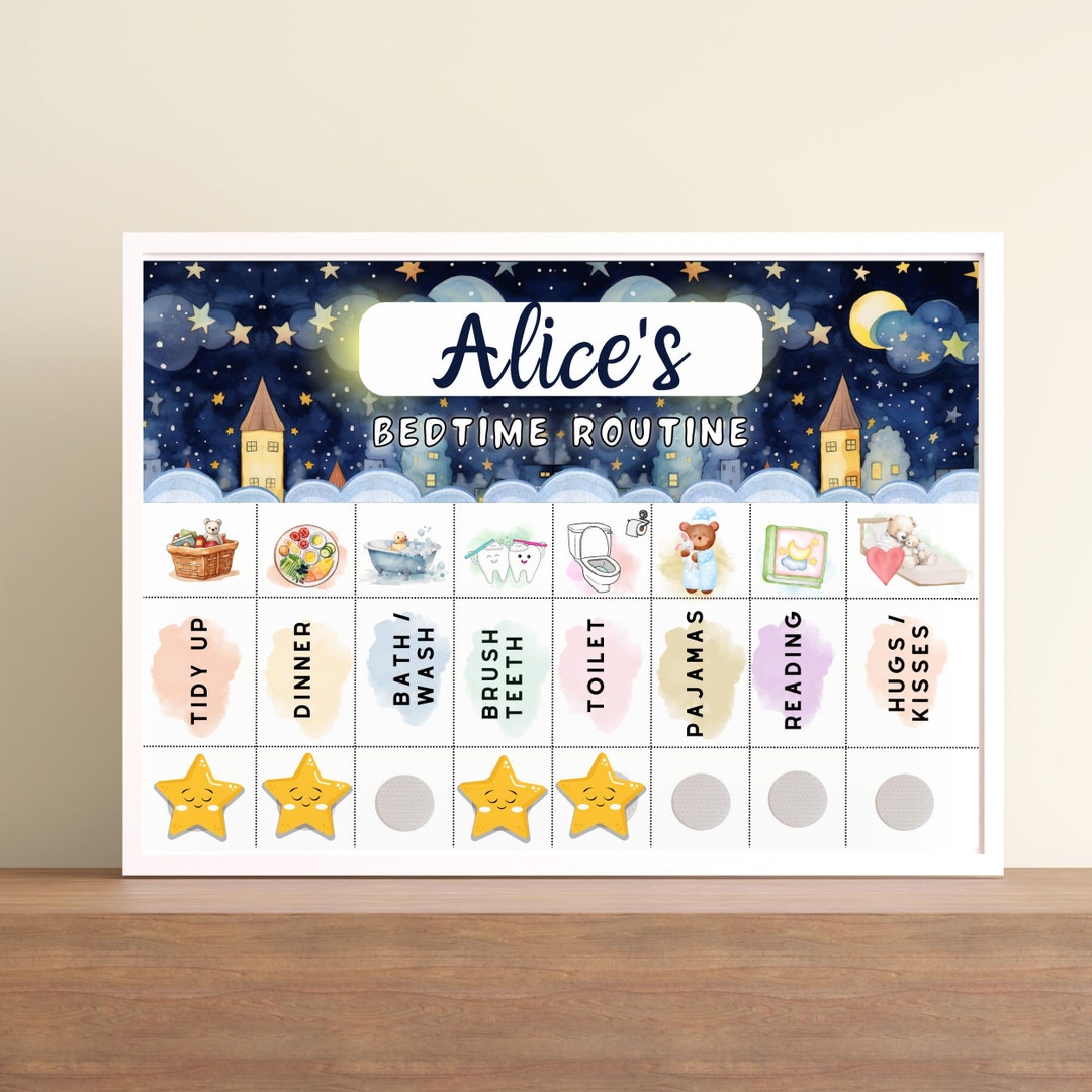 Bedtime Routine Chart Printable for Kids, Toddler Evening, Chore Chart ...
