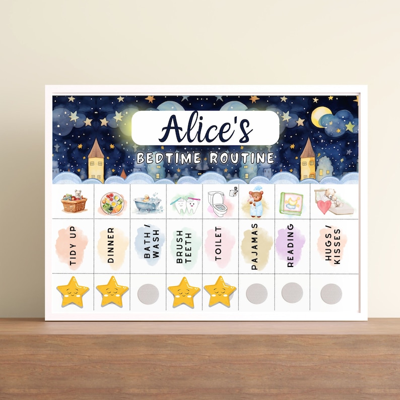 Bedtime Routine Chart Printable for Kids, Toddler Evening, Chore Chart ...