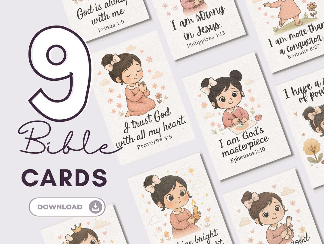 Girls' Scripture Affirmation Cards – Set of 9, Bible Verse Prints ...
