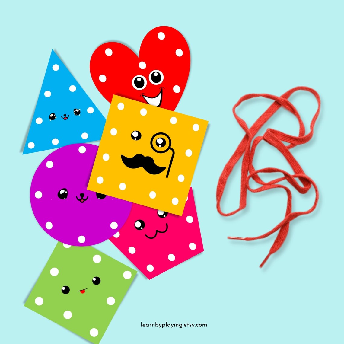 Toddler Montessori Toy Lacing cards Fine Motor Skill Shapes | Etsy