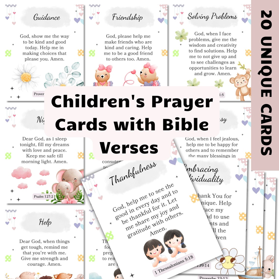 20 Prayer Scripture Cards With Bible Verses Childrens Bible Studies ...