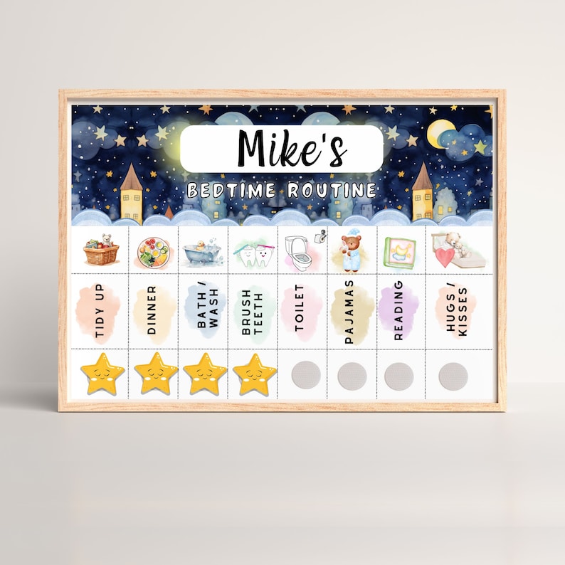 Bedtime Routine Chart Printable for Kids, Toddler Evening, Chore Chart ...