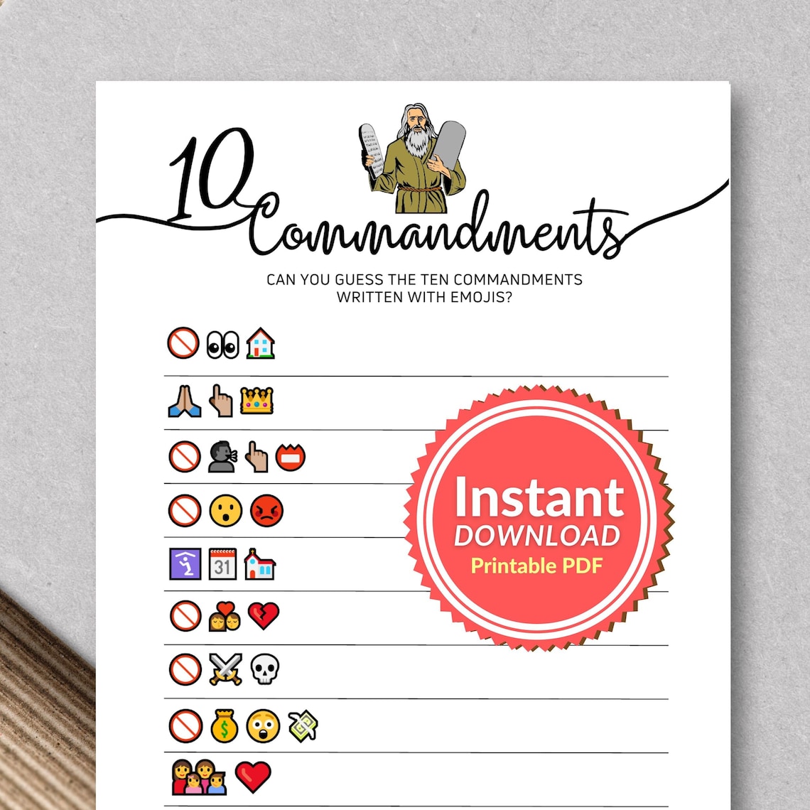 Ten Commandments Emoji Game, Bible Activity (printable PDF) - Etsy