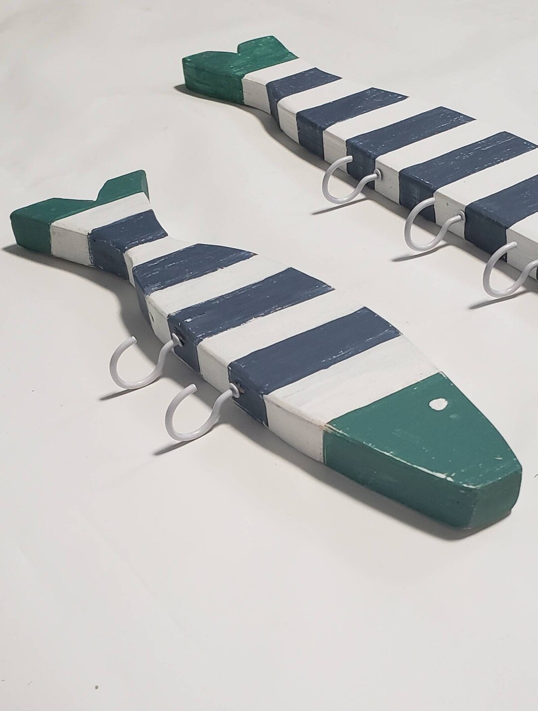 Wooden Fish With Hooks, Coastal Cleat Rack, Key Rack, Beach Decor, Fish ...