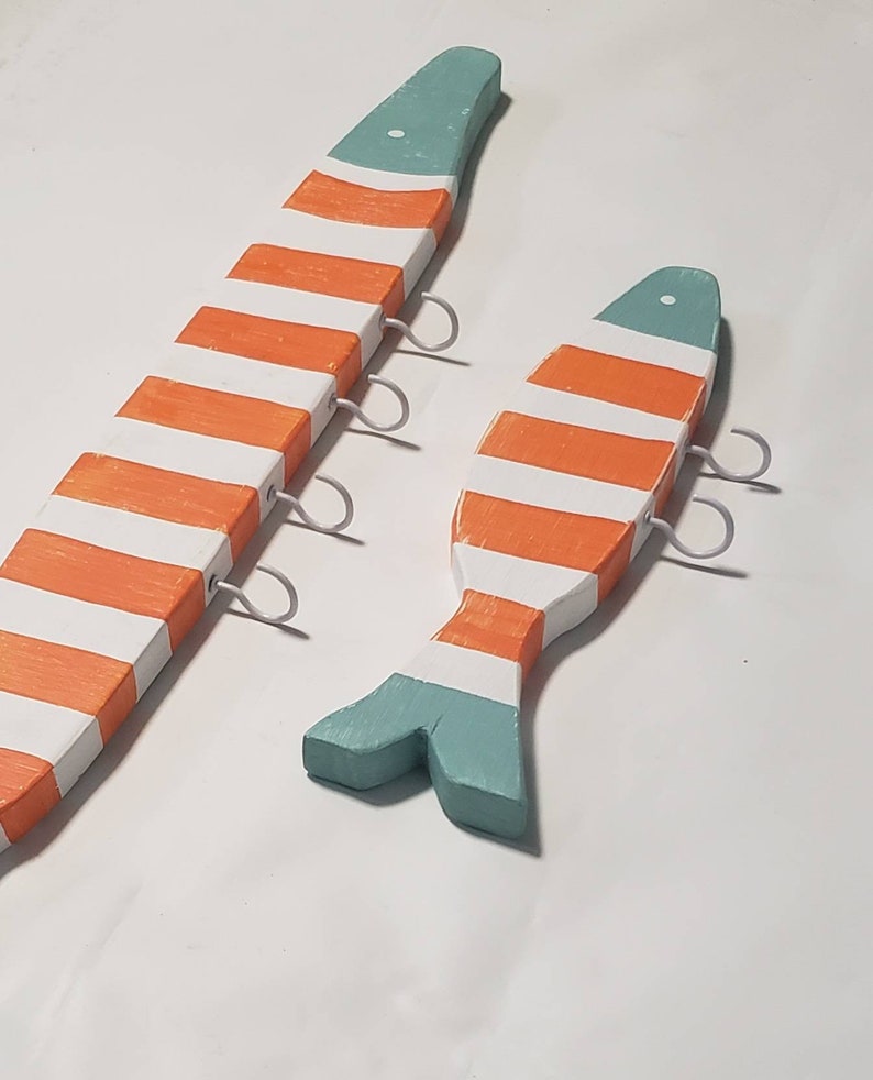 Wooden Fish With Hooks Coastal Cleat Rack Key Rack Beach - Etsy