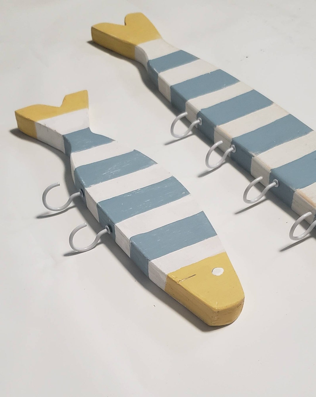 Handcrafted Striped Wooden Fish Key Rack, Coastal Beach Decor - Etsy
