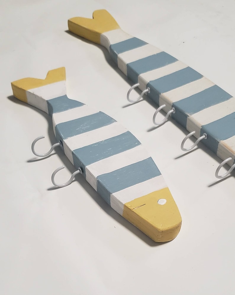 Wooden Fish With Hooks, Coastal Cleat Rack, Key Rack, Beach Decor, Fish ...