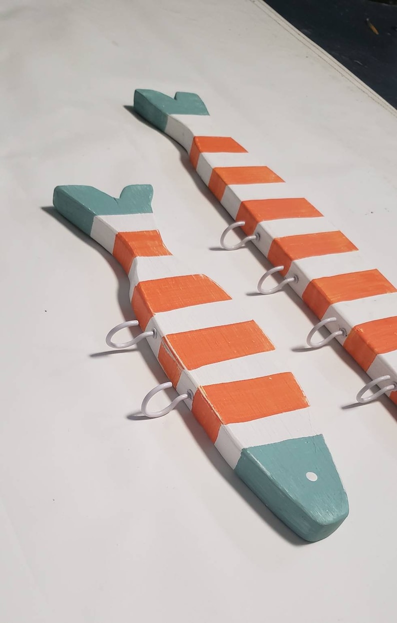 Wooden Fish With Hooks Coastal Cleat Rack Key Rack Beach - Etsy