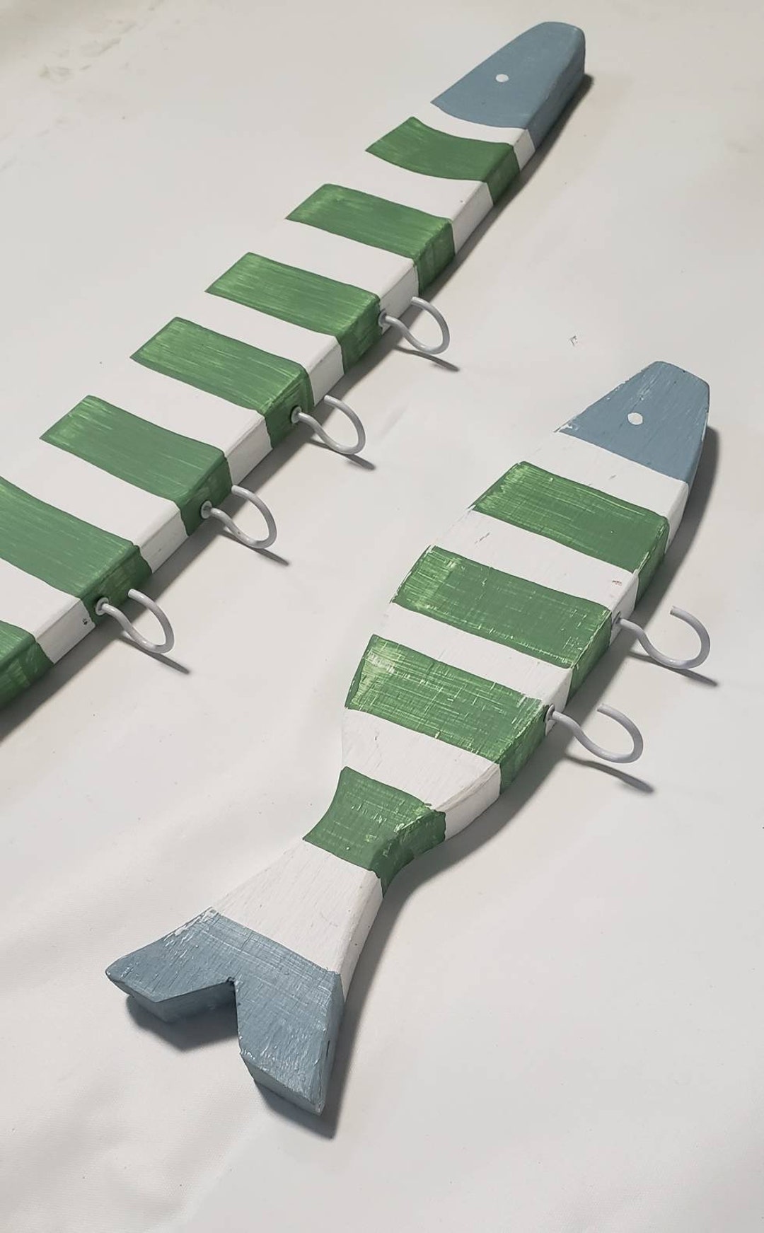 Wooden Fish With Hooks, Coastal Cleat Rack, Key Rack, Beach Decor, Fish ...