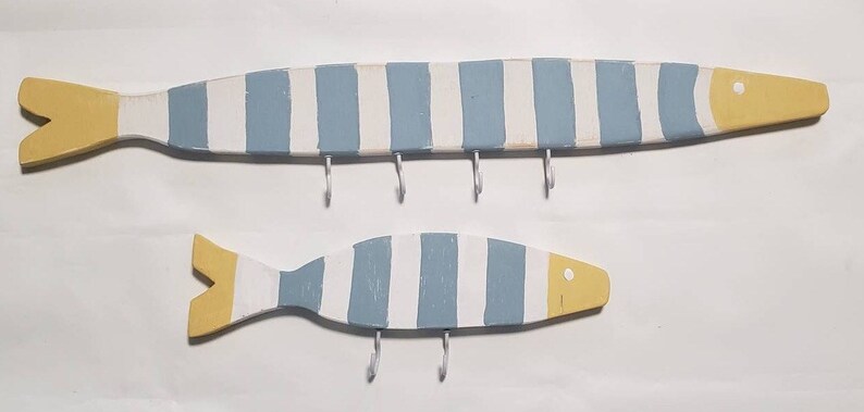 Wooden Fish With Hooks, Coastal Cleat Rack, Key Rack, Beach Decor, Fish ...