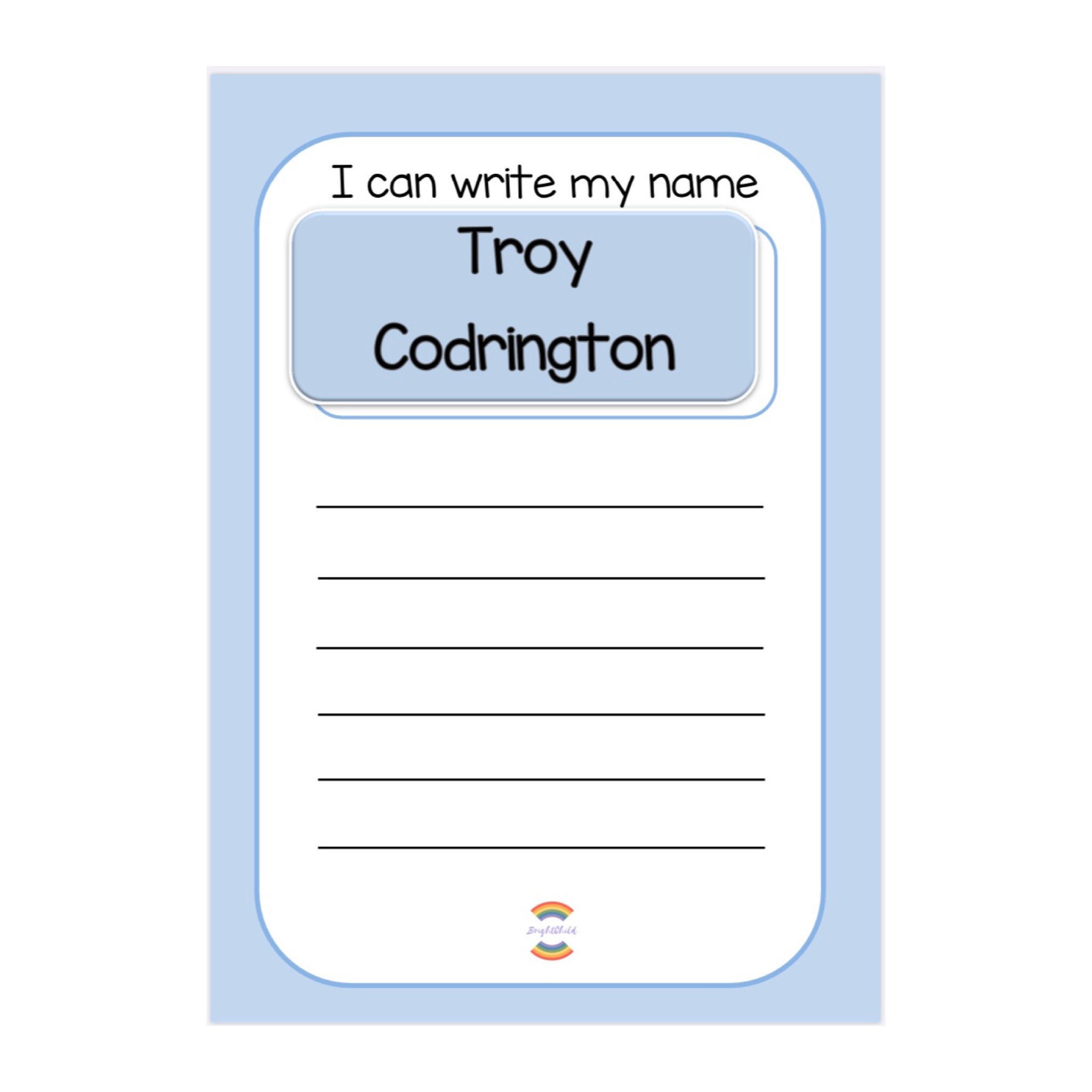 I Can Write My Name Personalised Learning Mat Detachable Velcro Name ...