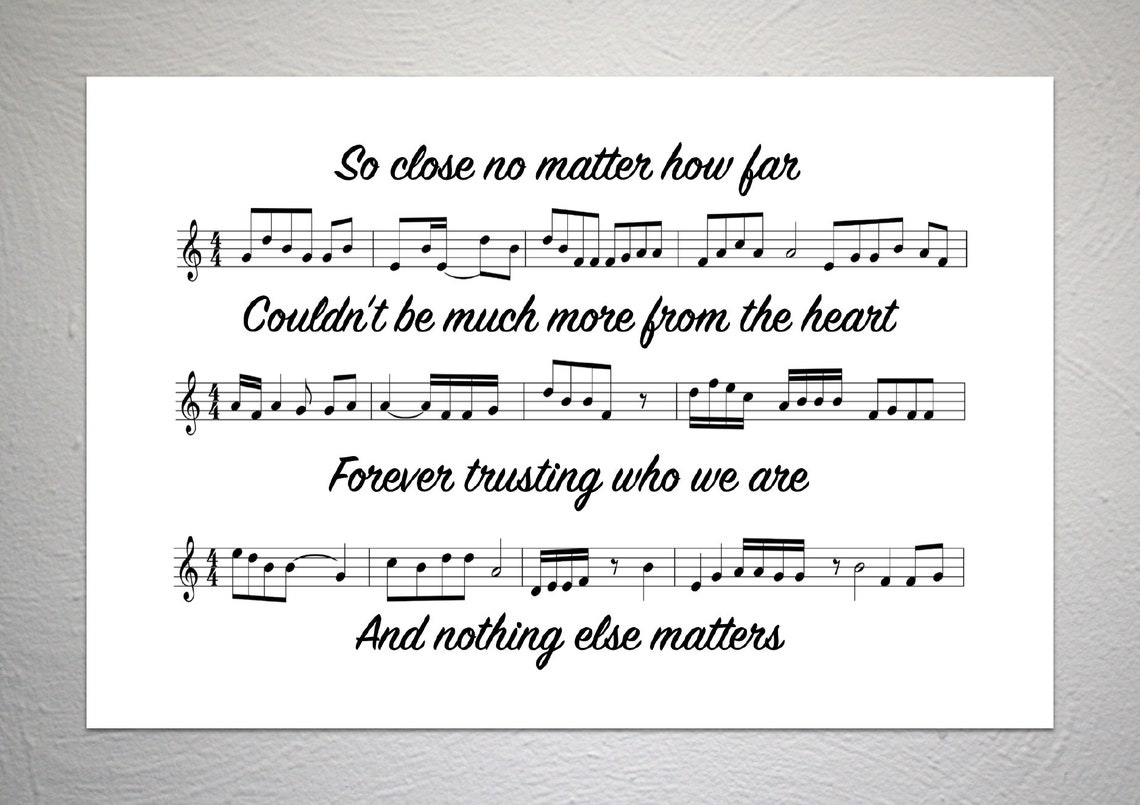 Metallica Nothing Else Matters Song Sheet Lyric Art Print | Etsy