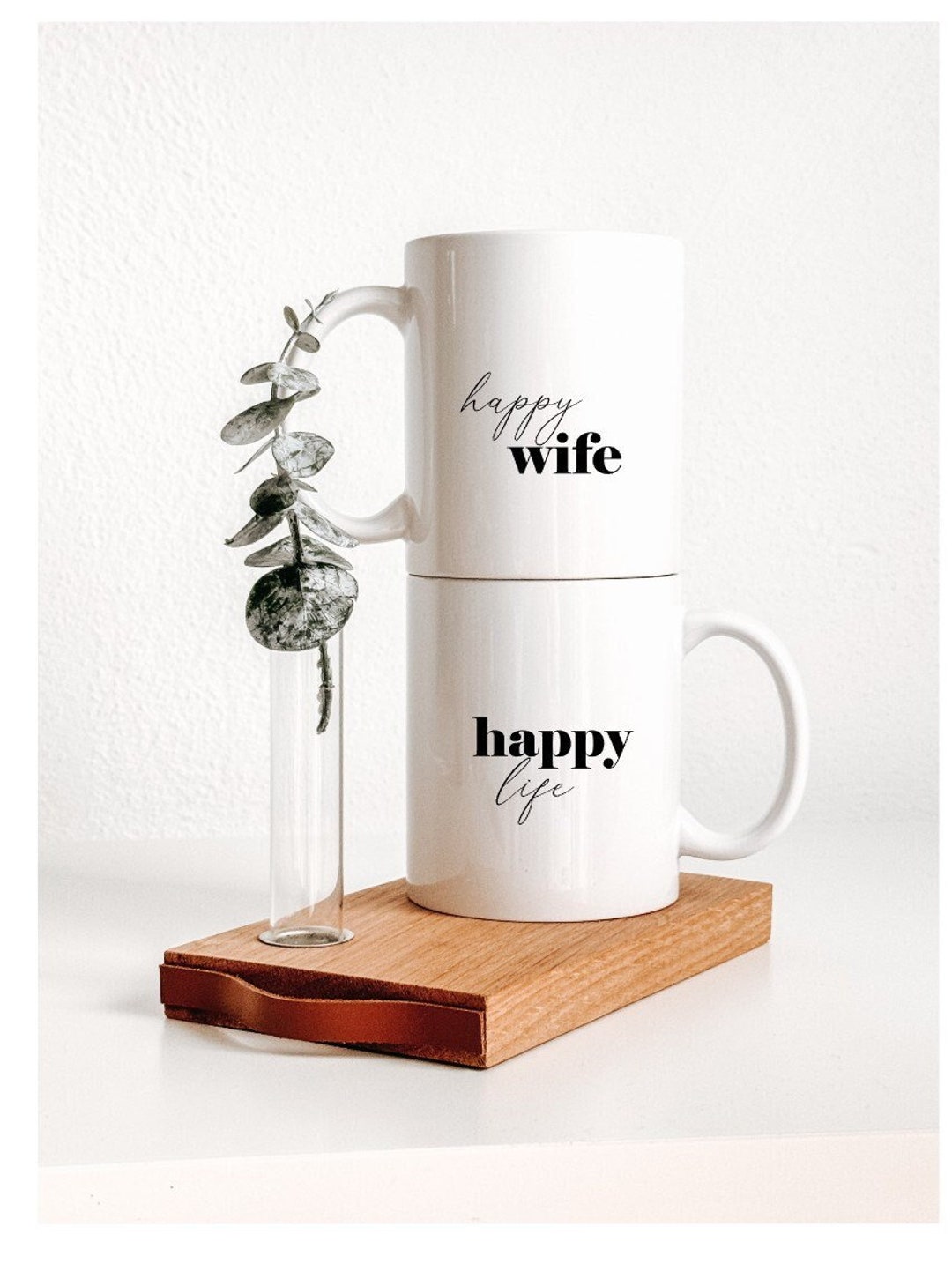 Tassen-Set " happy wife und happy life" | Hochzeitstag | Verlobungsgeschenk | Valentinsgeschenk ...