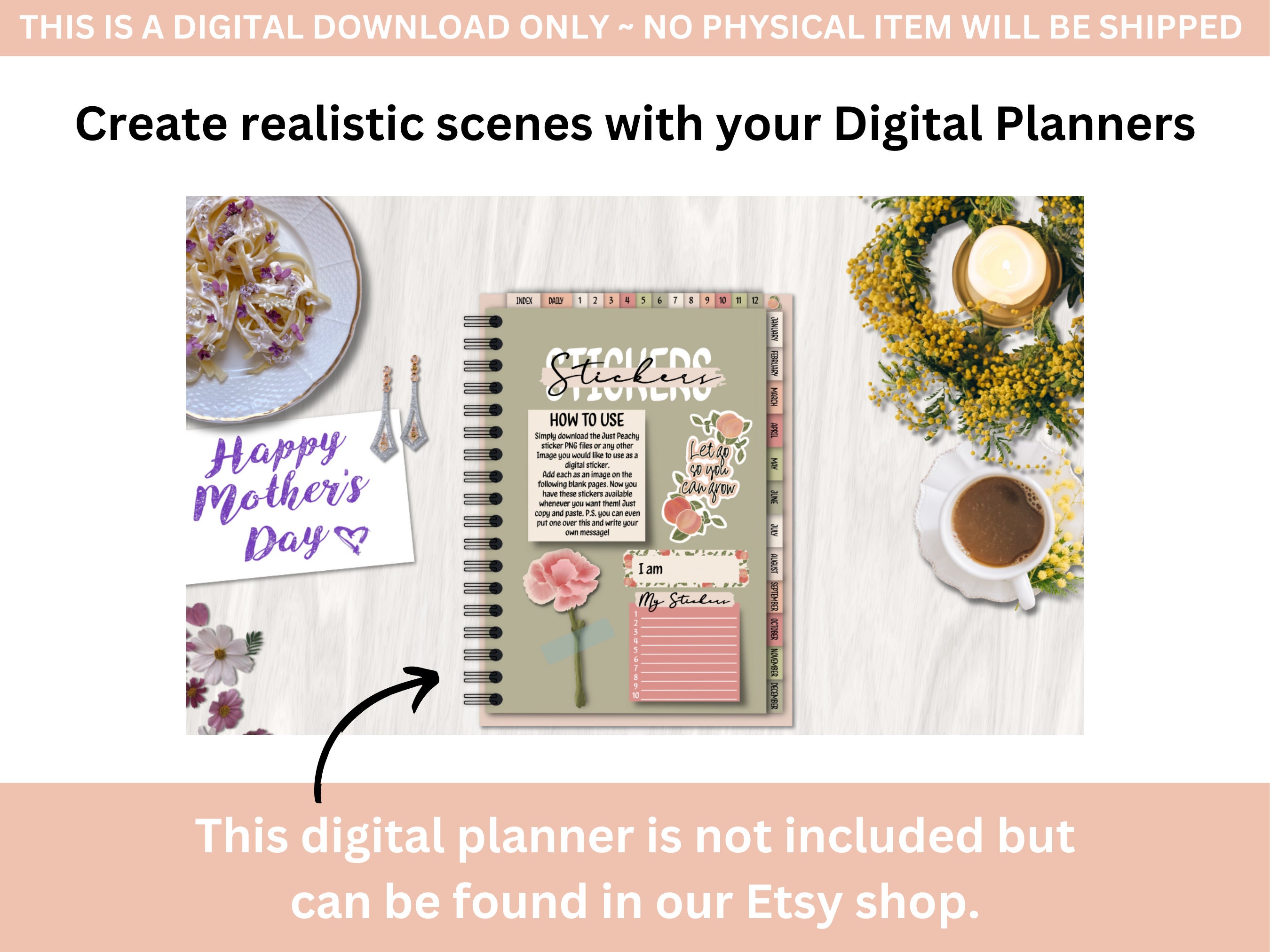 Mother's Day - Realistic Digital Stickers - Digital Planner Stickers ...