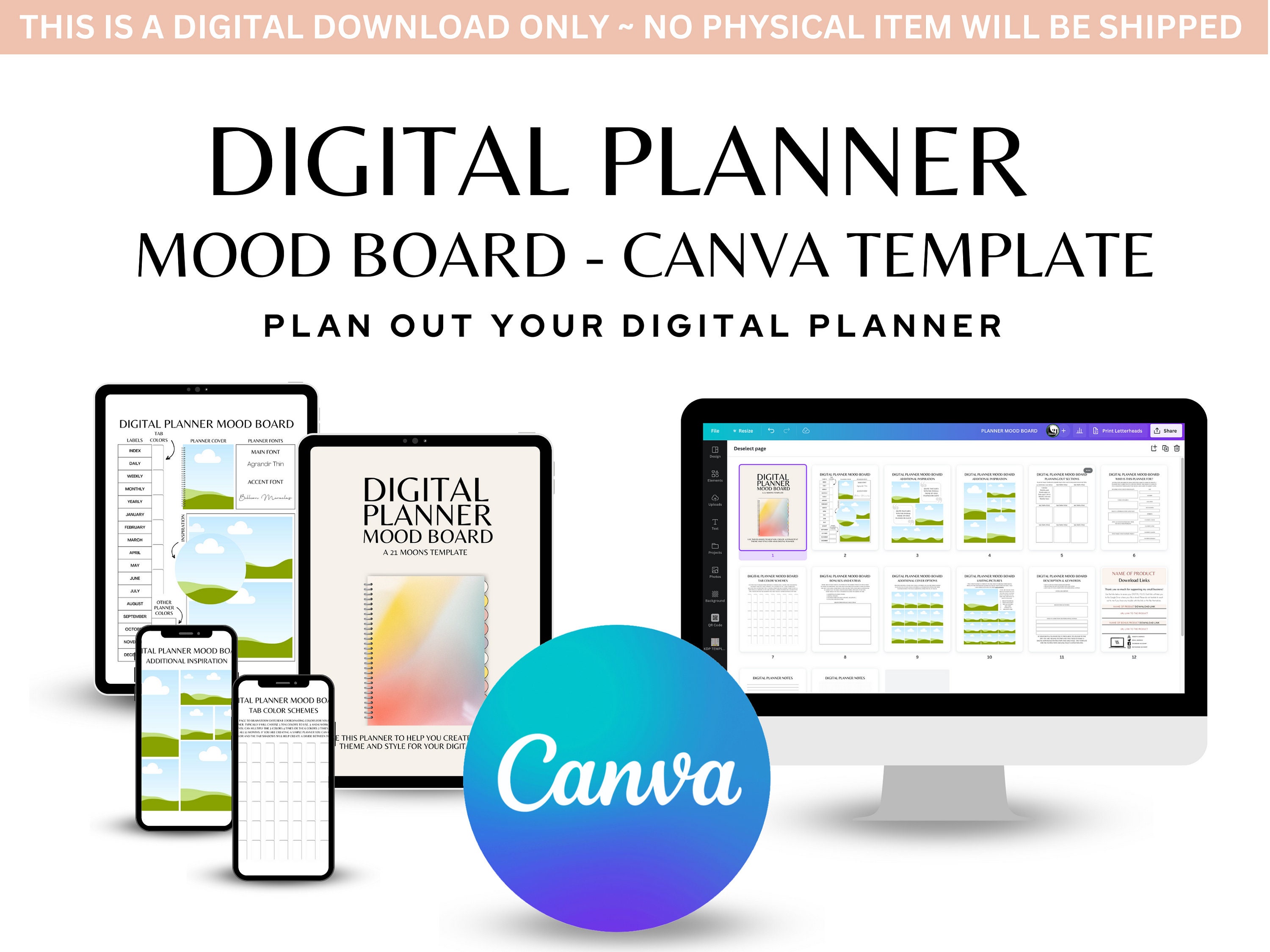 Digital Planner - Mood Board - Canva Template - Etsy