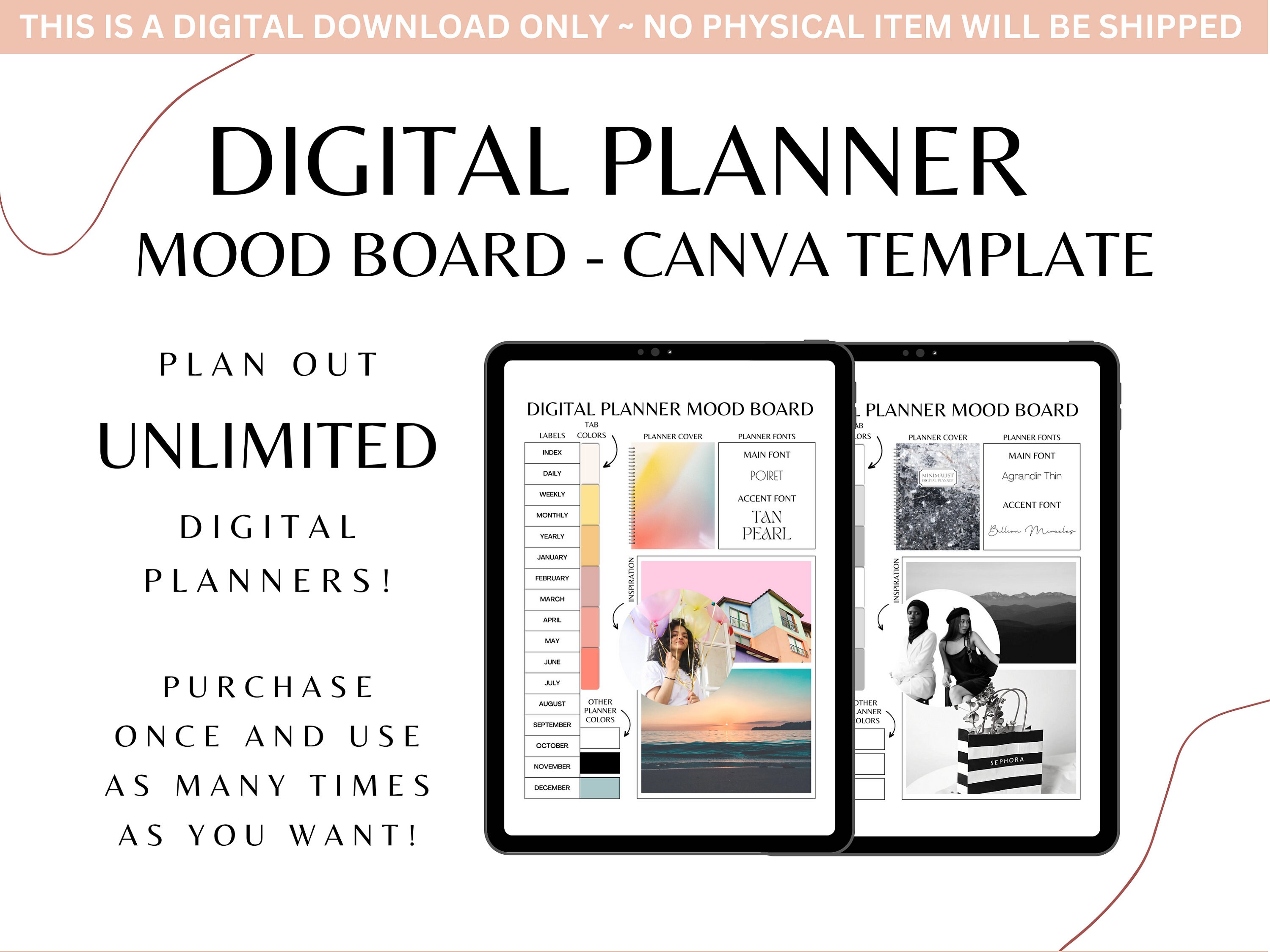Digital Planner - Mood Board - Canva Template - Etsy