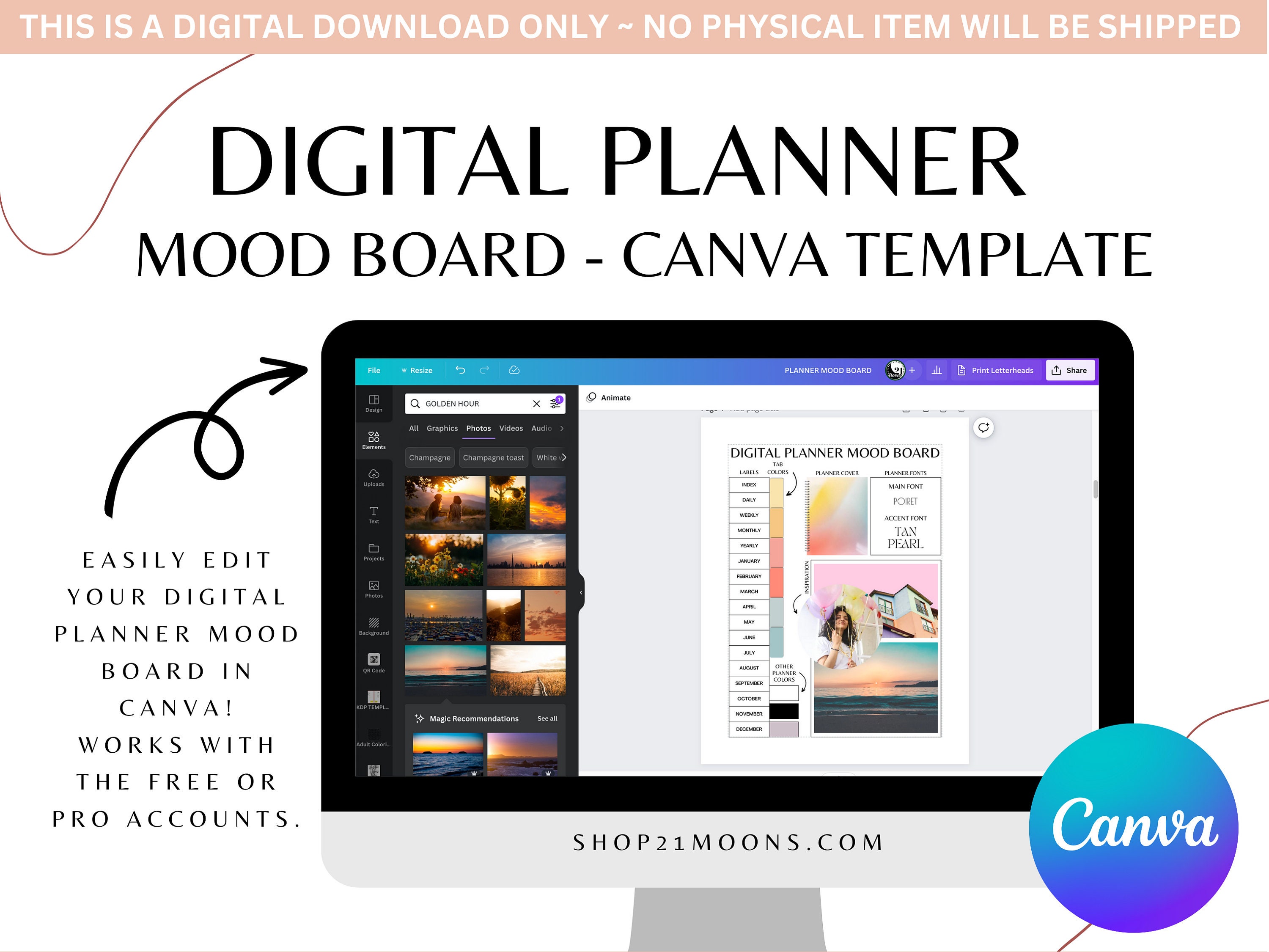 Digital Planner - Mood Board - Canva Template - Etsy