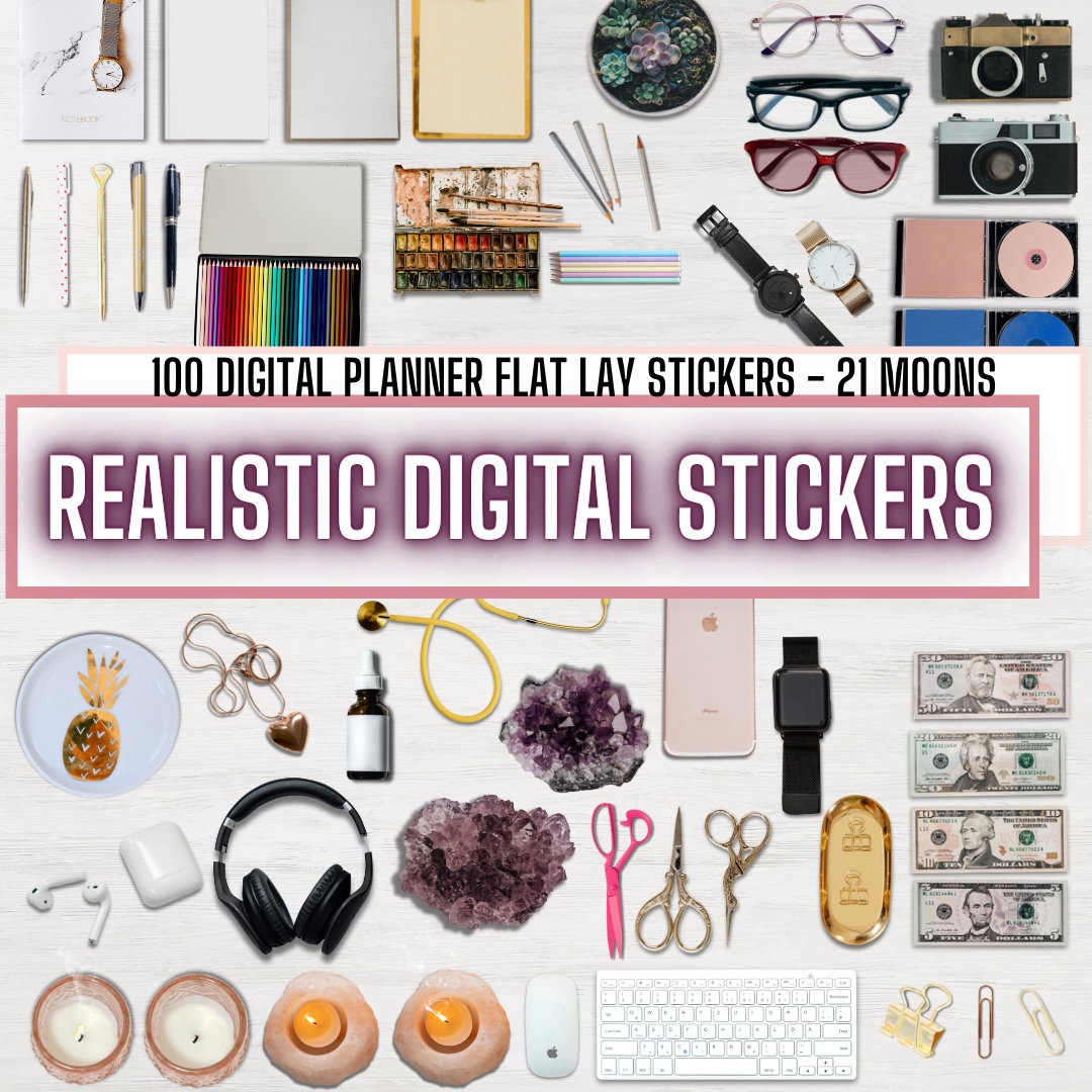 Realistic Digital Stickers - Digital Planner Stickers - Digital Mock up ...