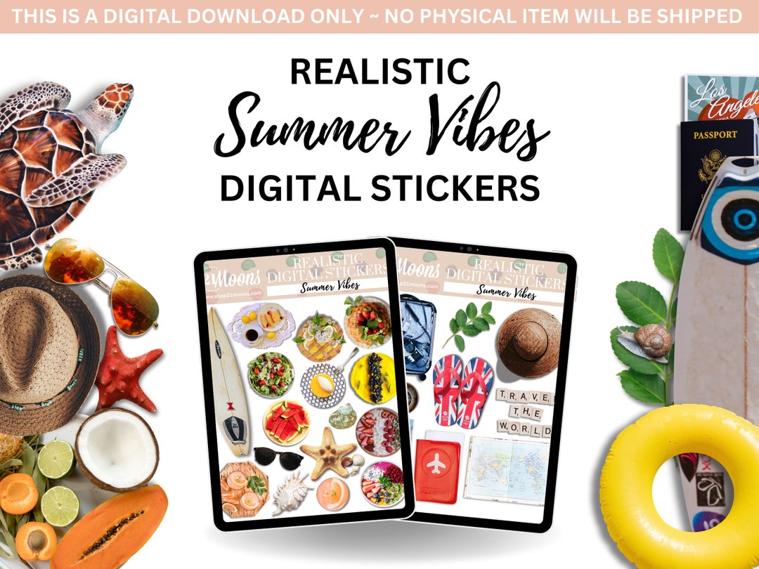 Summer Vibes Digital Stickers - Realistic Digital Stickers - Digital ...