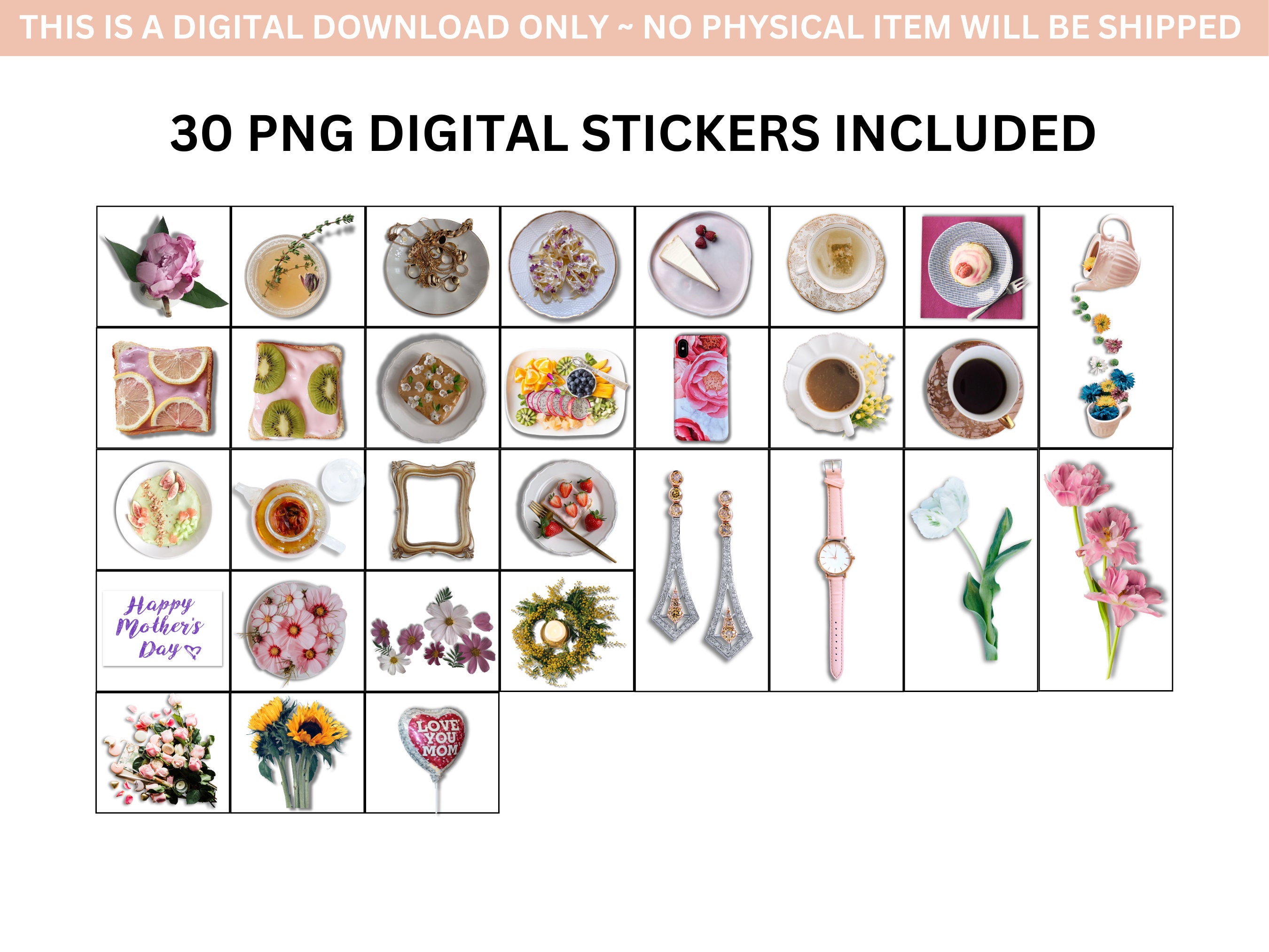 Mother's Day - Realistic Digital Stickers - Digital Planner Stickers ...
