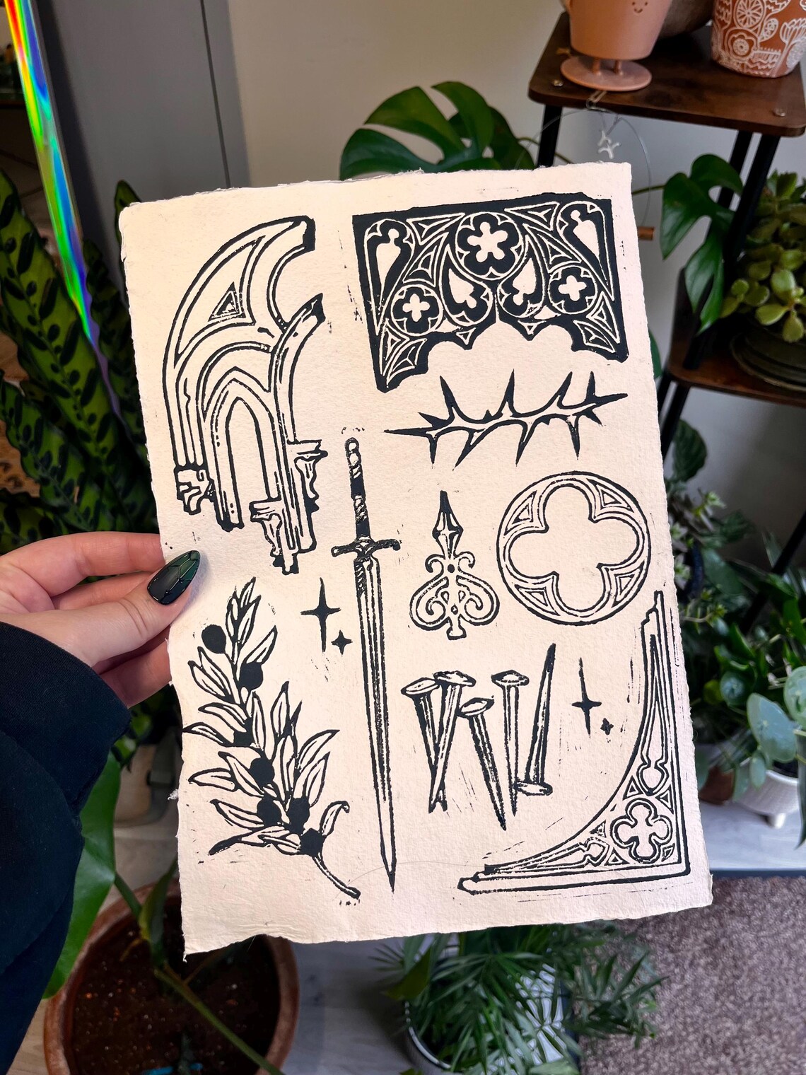 A4 Gothic Theme Linocut Print - Etsy