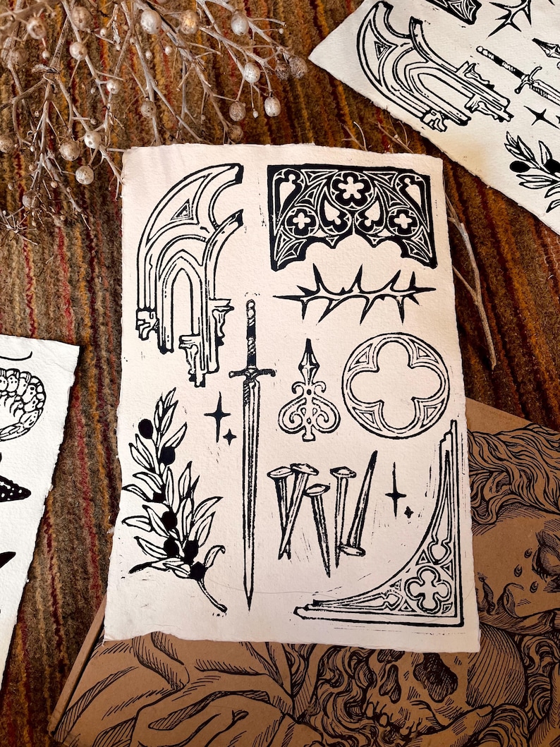 A4 Gothic Theme Linocut Print - Etsy