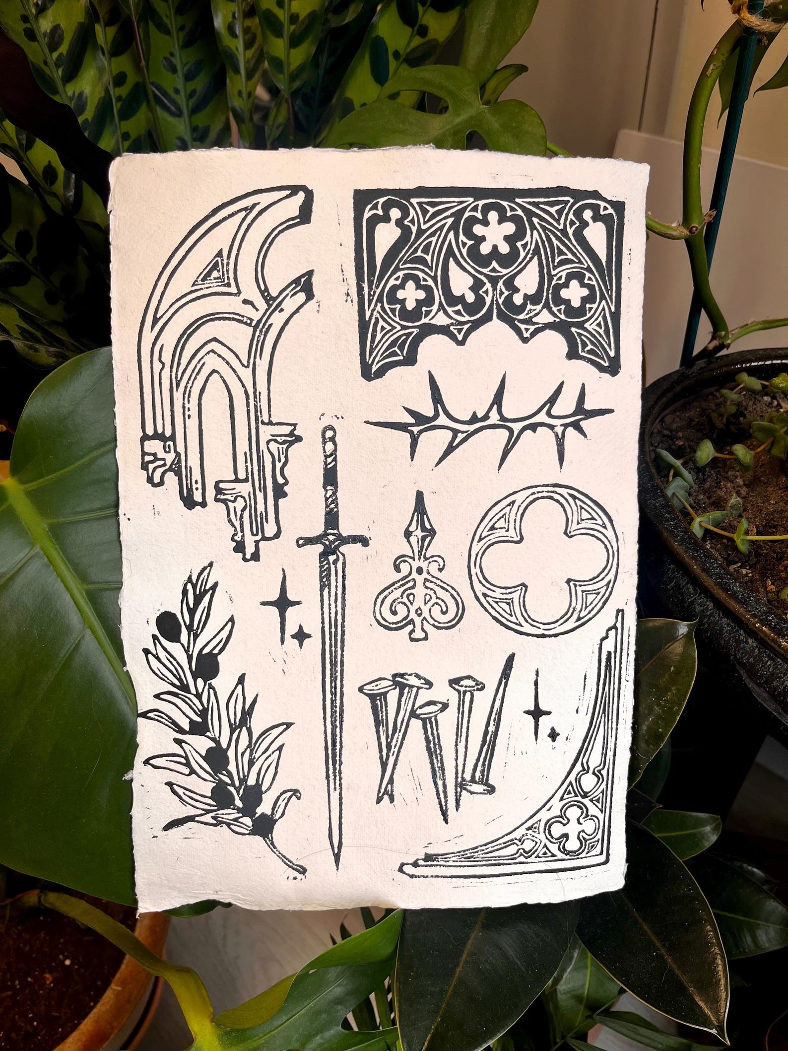 A4 Gothic Theme Linocut Print - Etsy