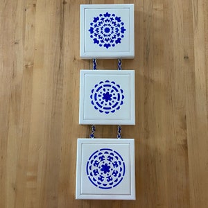 Vetical Wall Hanging With Pattern Tiles, Ceramic Wall Art Set, Framed ...